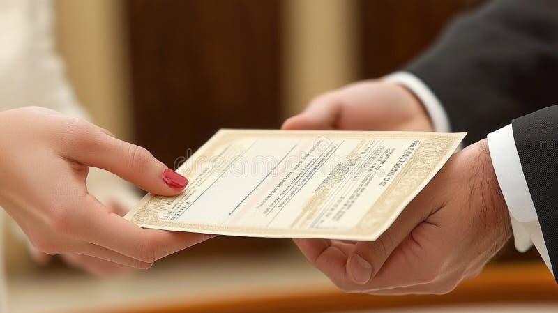 Hands Exchanging Marriage Certificate at Wedding Ceremony Stock Photo ...