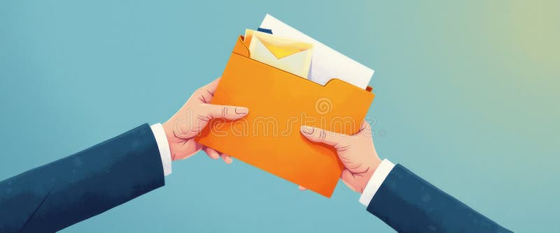 Hands Exchanging an Orange Folder Filled with Letters Stock Photo ...