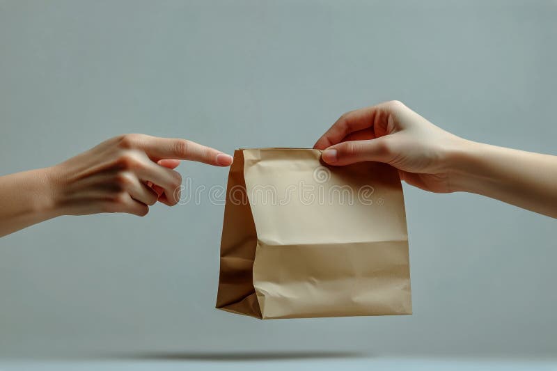 Hands Exchanging a Paper Bag, Highlighting a Moment of Connection in a ...