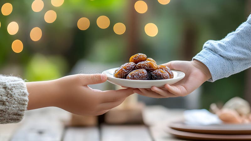 Hands Exchanging a Plate of Fresh Dates in a Warm and Festive Setting ...