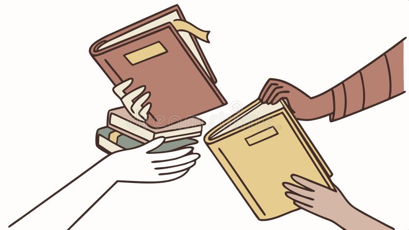 Hands Exchanging Stack of Books, Sharing Knowledge Learning Vector ...