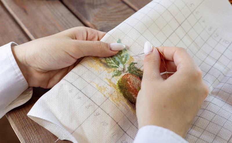 The Hands of an Experienced Craftsman Carefully Stitch the Fabric with ...