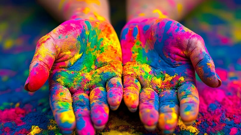 Vibrant Holi Celebration Hands Filled Colorful Powder Stock Photos ...