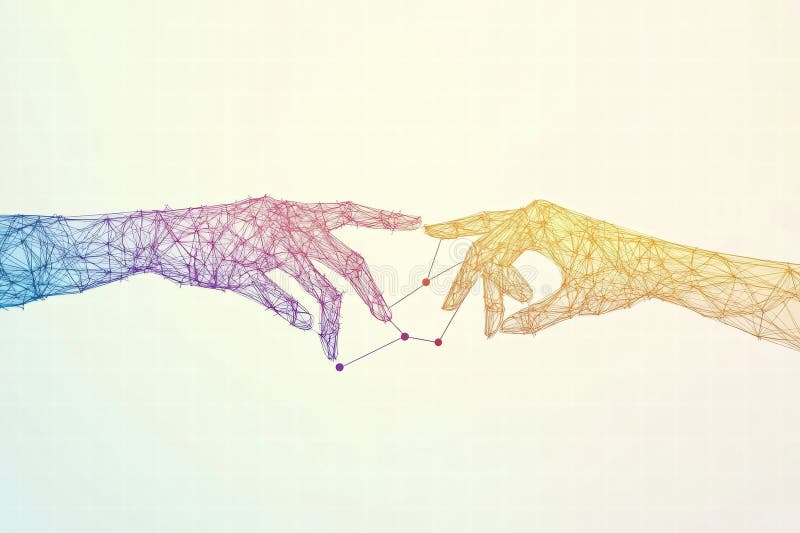 Hands Extend Connection Lines and Dots To Form a Digital Network ...