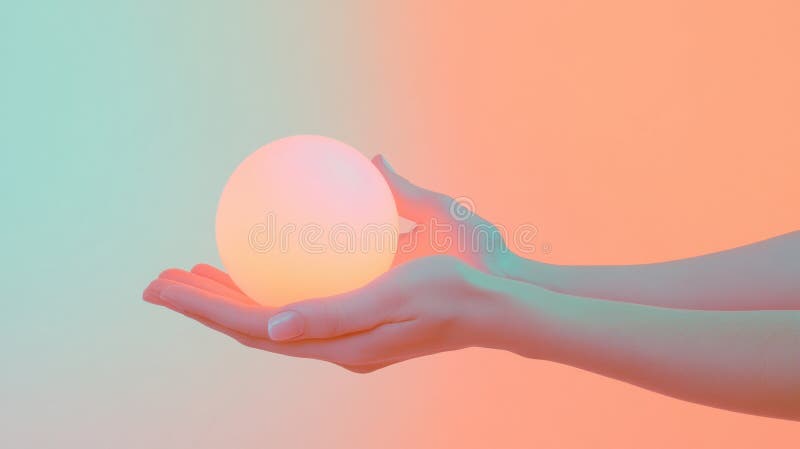 Hands Offer a Glowing Orb of Light Against a Soft Pastel Gradient ...
