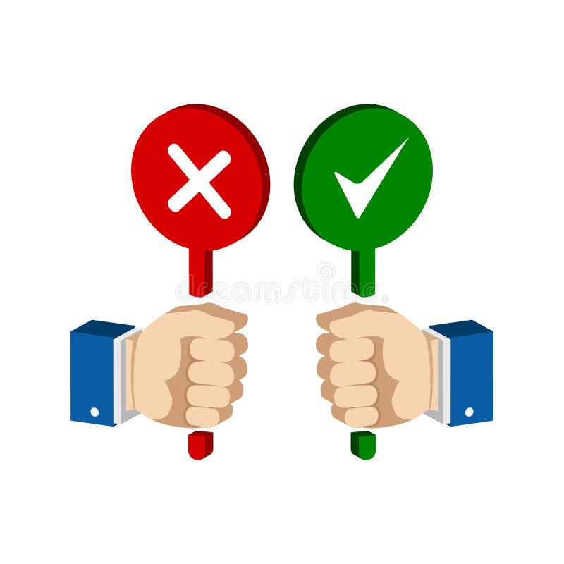 Hands with False and True Signs. Flat Isometric Icon or Logo. 3D Style ...