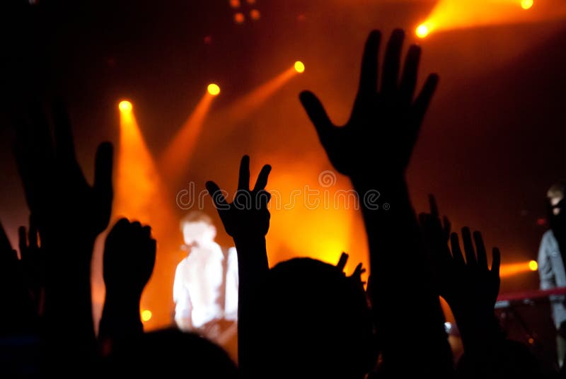 Hands of Fans Raised Up, during a Concert Stock Image - Image of ...