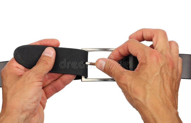 Hands Fasten Buckle Leather Belt Stock Photo - Image of fasten, hands ...
