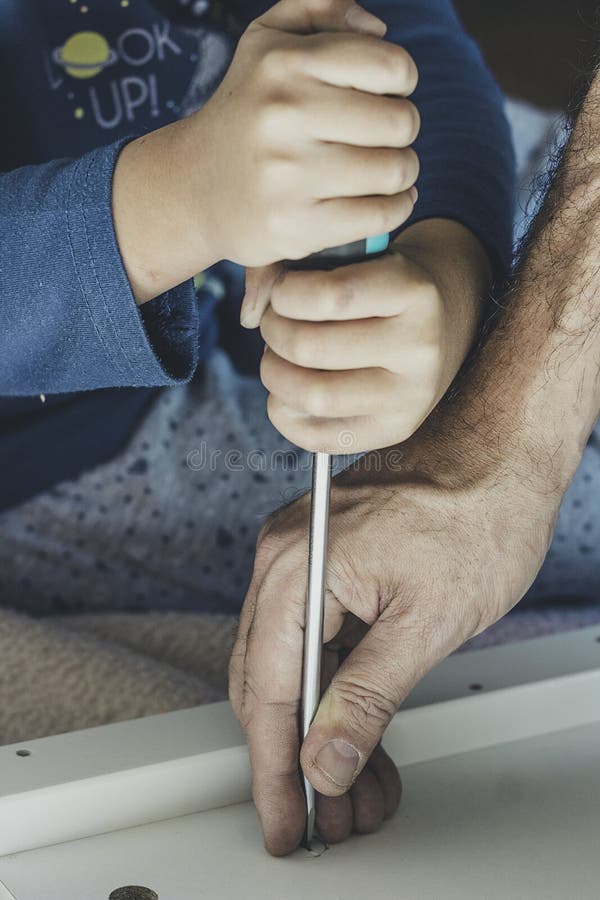 Hands of Father and Child Working with Tools Stock Photo - Image of ...