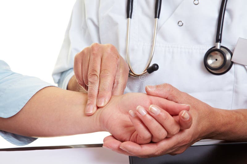 Hands Feeling Pulse On Wrist Royalty Free Stock Images - Image: 21122759