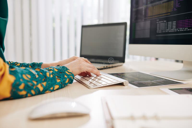 Female Coder Writing Program Stock Image - Image of desktop, adult ...