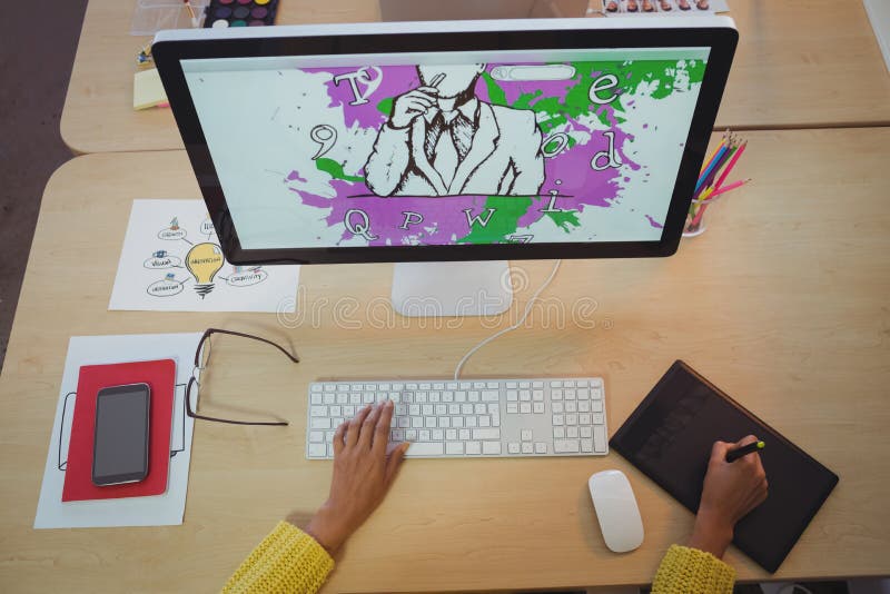 Hands of Female Designer Using Digitizer and Computer in Creative ...