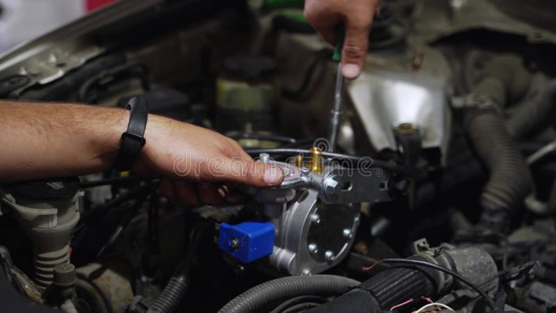 Auto Mechanic Installs LPG Reducer Vaporizer in Car Engine. Hands Fix ...