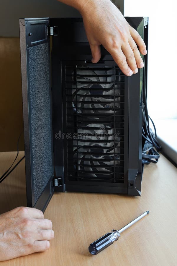 Hands Fix Mesh Filter before Blowing Air Fans Cooling System Unit of ...