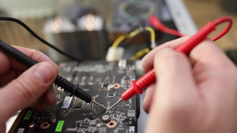 Hands Fixing Motherboard of Pc or Laptop Notebook Close Up in Service ...