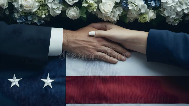 Hands on Flag with Flowers in Background Stock Illustration ...