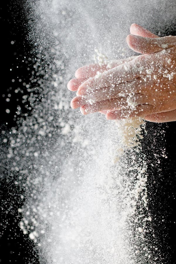 Hands with Flour on a Black Background Stock Photo - Image of dust ...