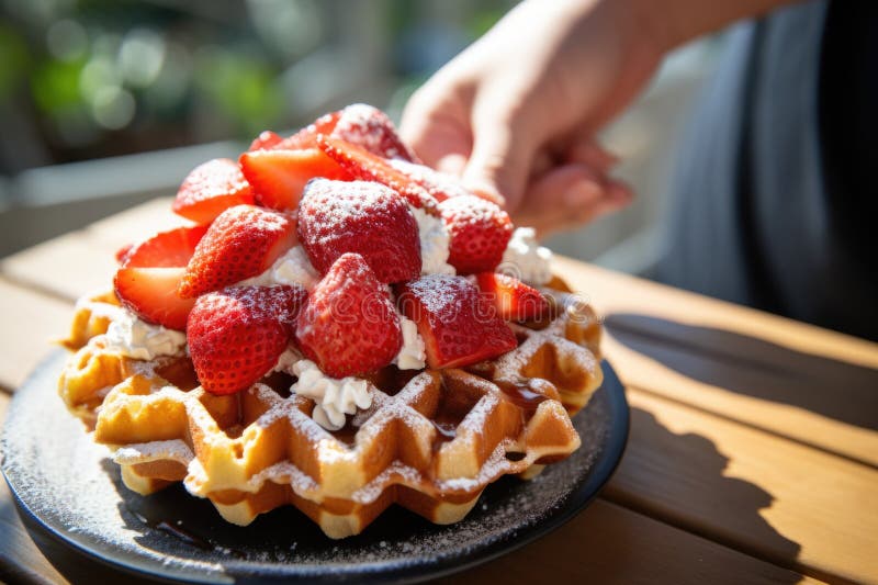 Hands into a Fluffy Waffle on a Sunny Morning Stock Photo - Image of ...