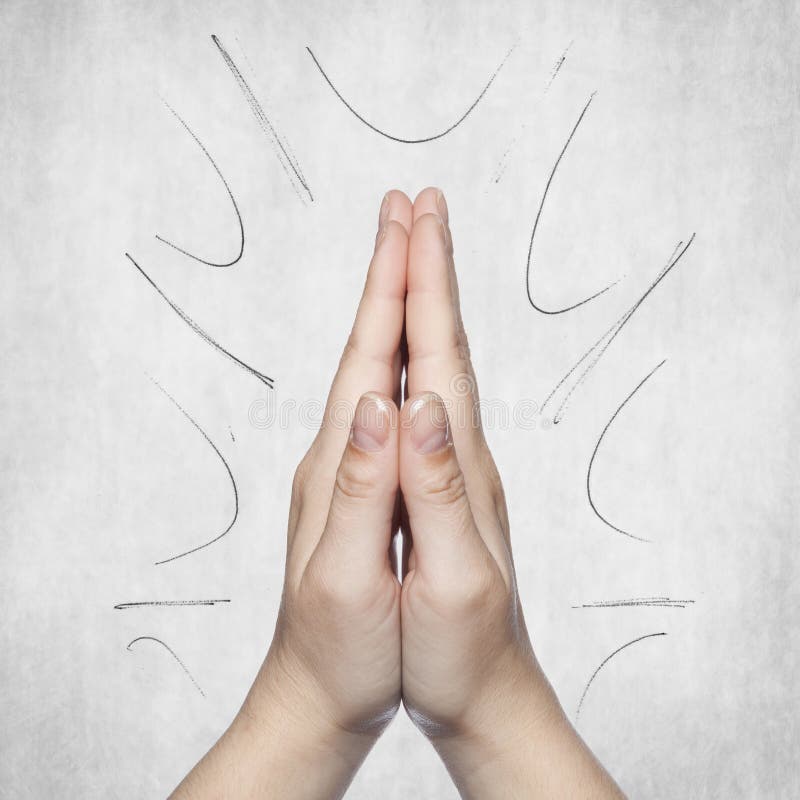 Hands Folded in Blessing, Gray Background, Copy Space Stock Photo ...