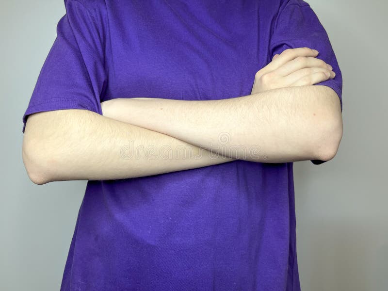 Closed Pose in Psychology, Hands Folded on the Chest Stock Image ...