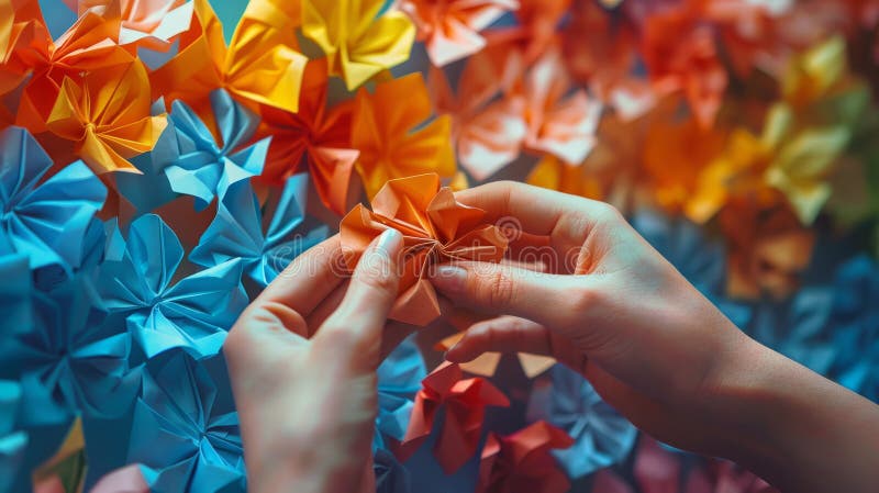 Hands Folding Colorful Origami Paper Stock Image - Image of decoration ...