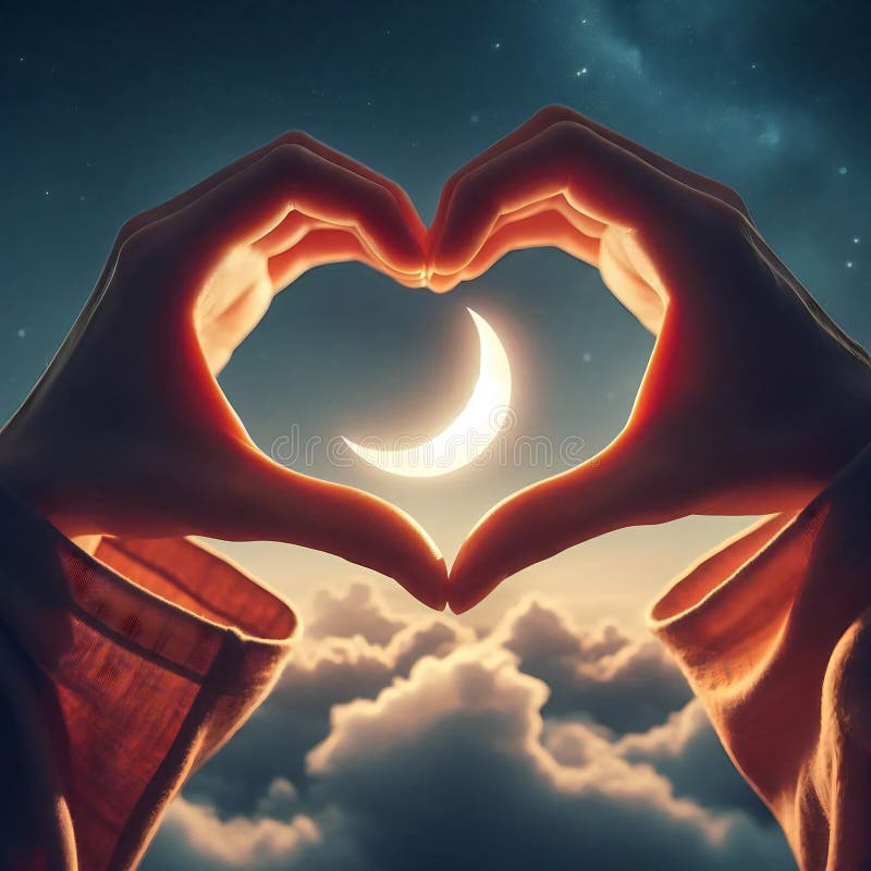 Hands Form a Heart in the Middle There is a Moon Stock Illustration ...