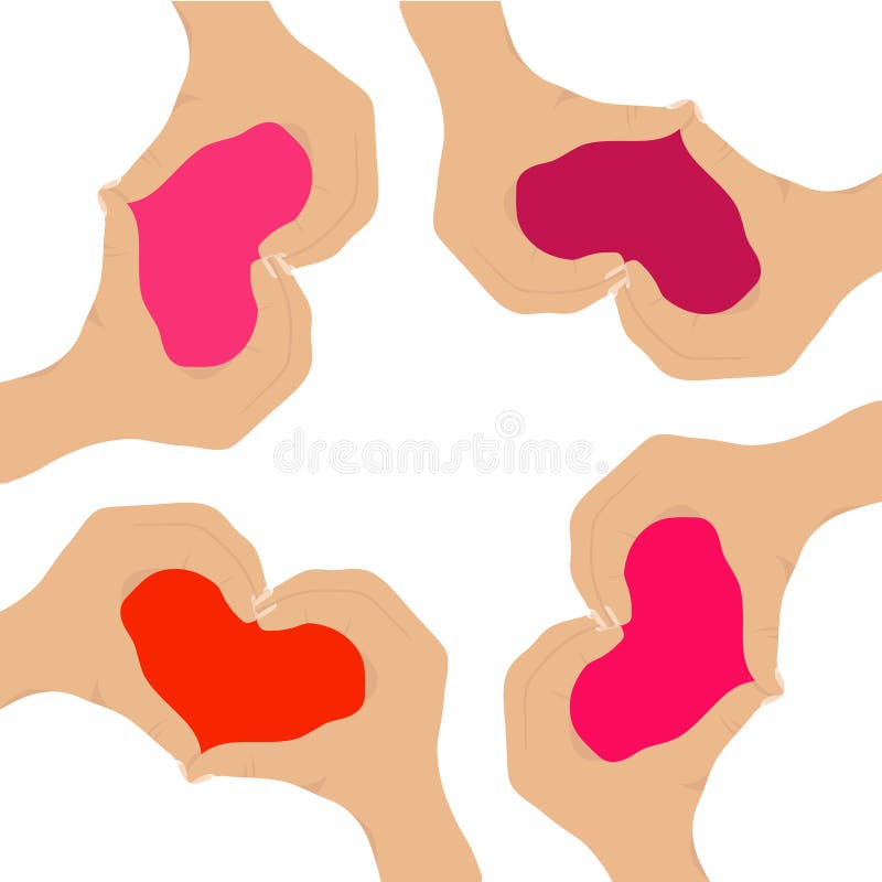 Hands in the Form of Hearts, Hearts of Different Colors Stock Vector ...