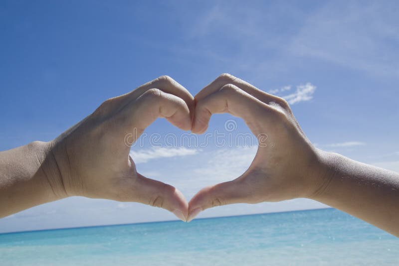 Hands Forming a Heart on Maldives Beach Stock Photo - Image of person ...
