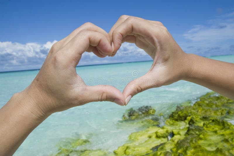 Hands Forming a Heart on Maldives Beach Stock Image - Image of lady ...