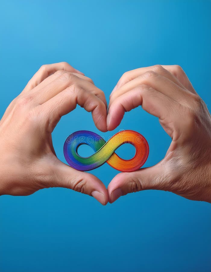 Hands Forming a Heart Shape Around a Rainbow-colored Infinity Symbol ...