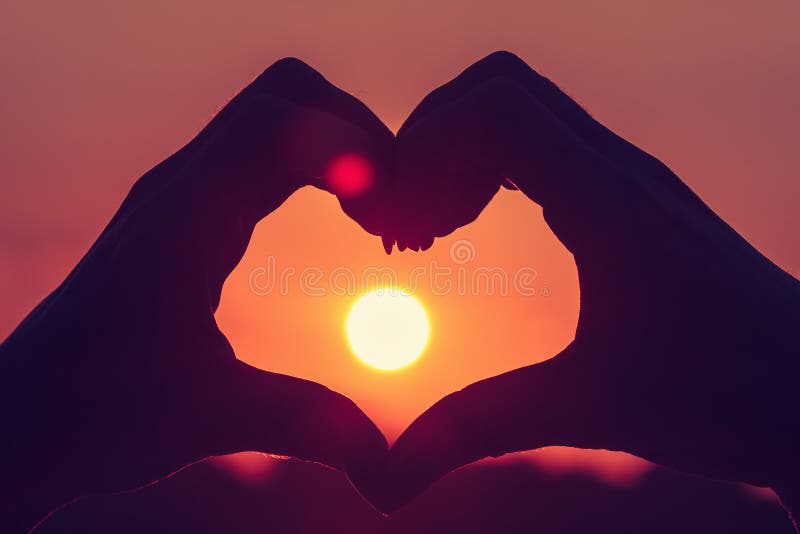 Hands Forming a Heart Shape with Sunset Silhouette Stock Image - Image ...