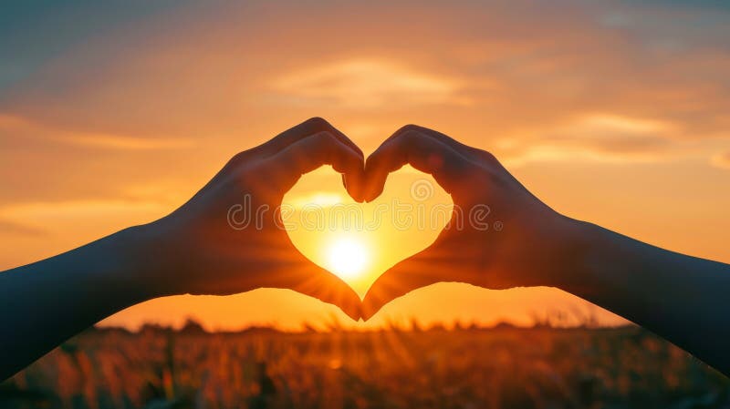 Hands Forming Heart at Sunset. AI Generated Stock Photo - Image of care ...