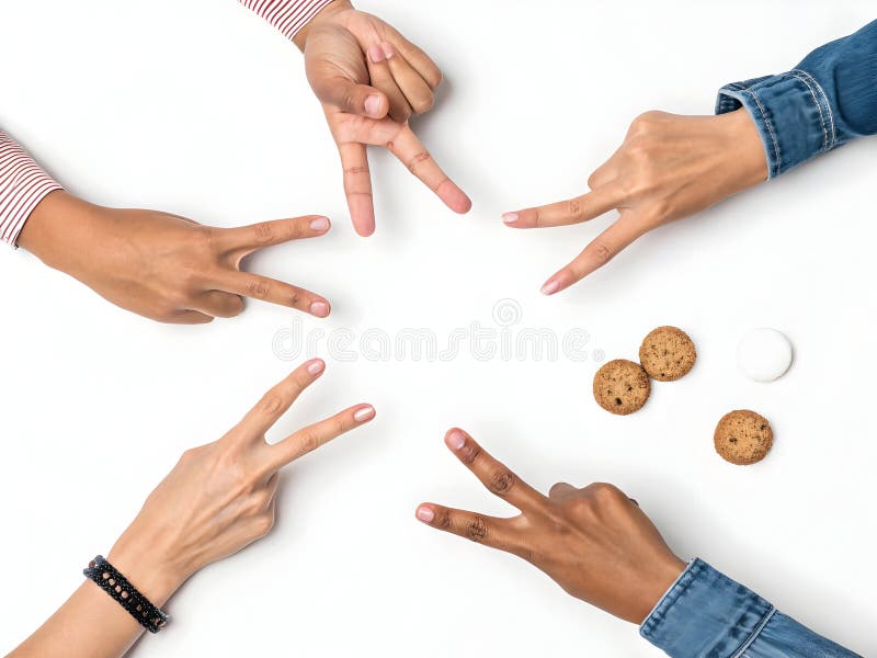 Hands Forming Peace Sign with Cookies on White Background Stock ...