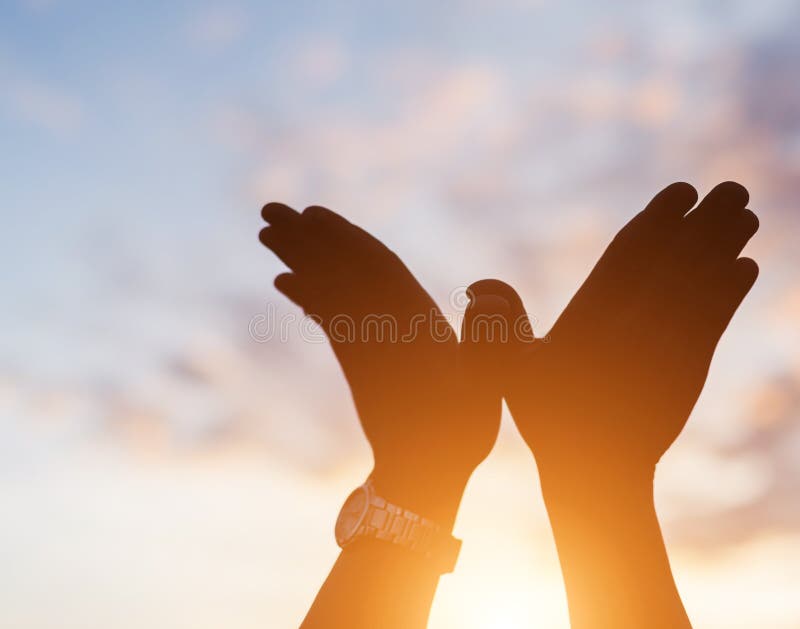 Hands Forming a Shape with Sunset Silhouette Stock Photo - Image of ...