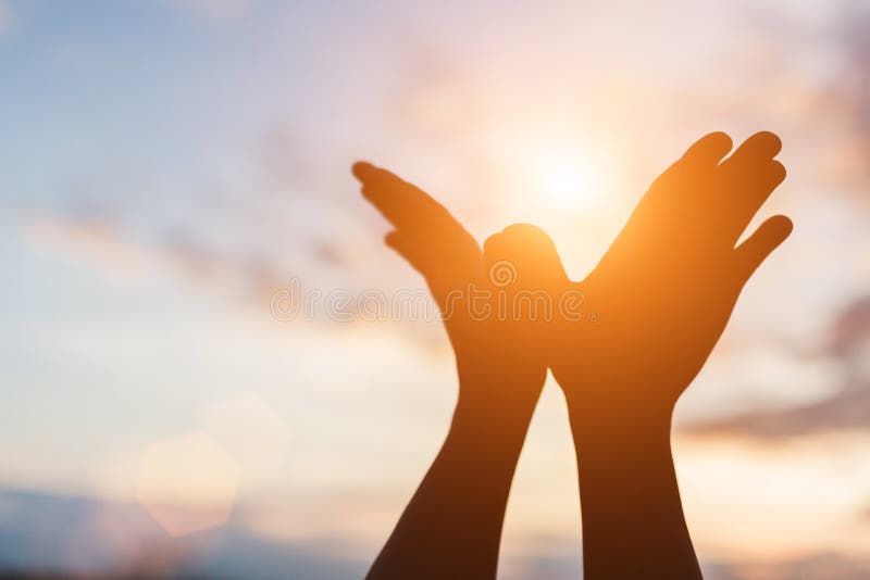 Hands Forming a Shape with Sunset Silhouette Stock Photo - Image of ...
