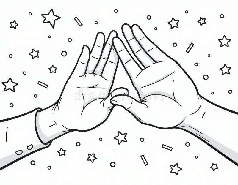 Hands Forming a Triangle with Stars and Confetti Stock Illustration ...