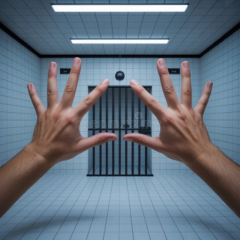 Hands Framing Prison Cell Bars Imprisonment Concept Stock Illustration ...