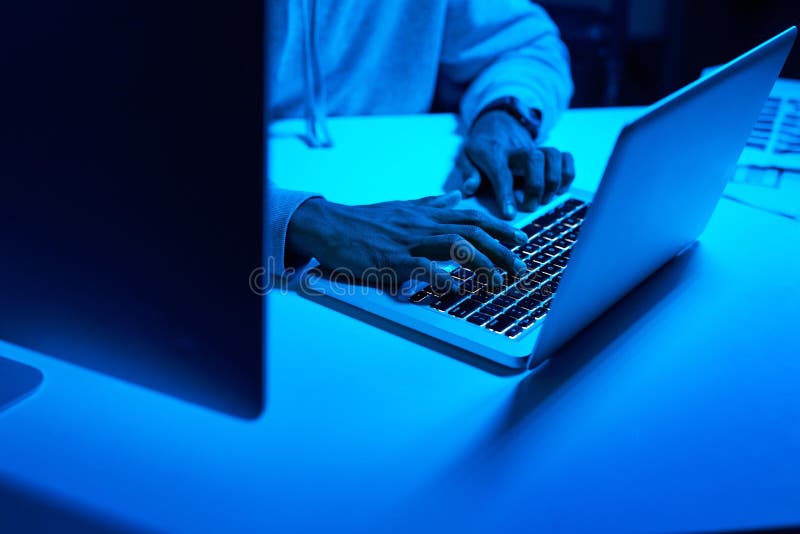 Hands, Fraud or Hacker Stealing on Laptop for Cybercrime Scam, Malware ...