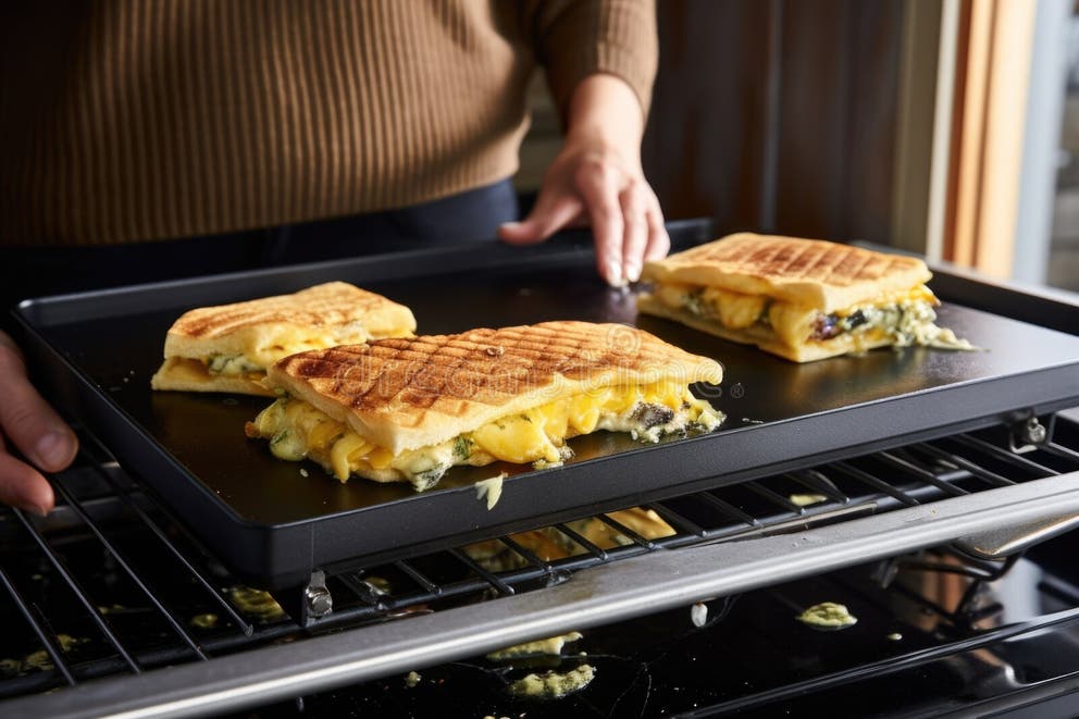 Hands-free Cheese Sandwich Melting on a Griddle Stock Image - Image of ...