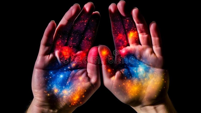 Hands with Galaxies and Nebulae on Their Hands, the Dream of Space, the ...