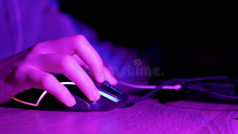 Hands of Gamer Playing Video Game at Computer in a Virtual Room at ...