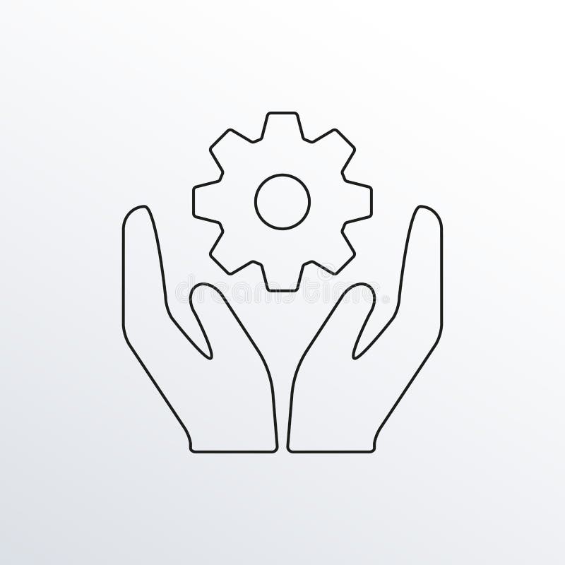 Hands with Gear or Cogs Line Icon. Installation, Technology and Support ...