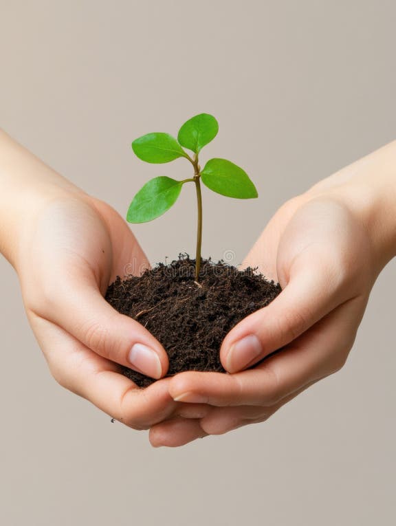 Hands Gently Cradle a Small Tree, Symbolizing Hope and Care within a ...