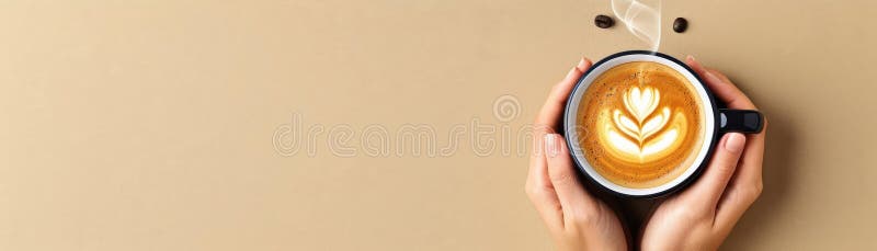 Hands Gently Holding Latte Art Coffee Over a Clean, Beige Backdrop ...