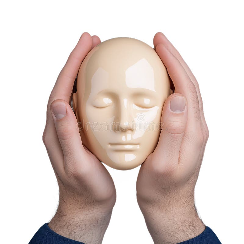 Hands Gently Holding a Smooth, Featureless Mannequin Head Representing ...