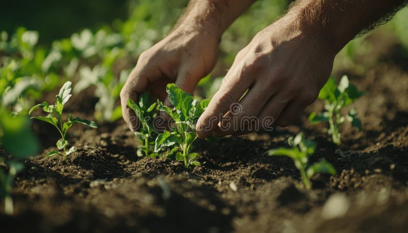 Close-up of Farmer S Hands Planting Seedlings in a Regenerative ...