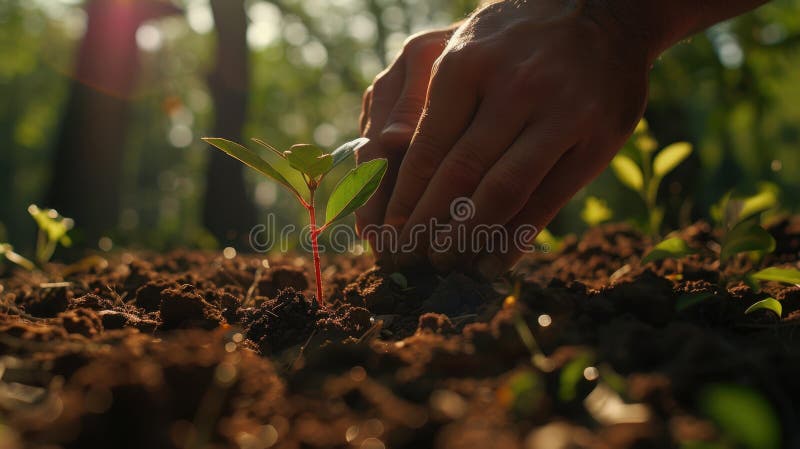 The Hands Planting Seedling.AI Generated Image Stock Photo - Image of ...