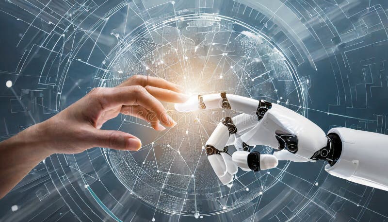 The Touch of the Future: Man and Machine in Harmony Stock Illustration ...