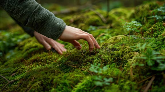 Hands Gently Touching the Soft Texture of Moss Stock Illustration ...