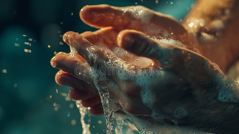 Hands Gently Washing Each Other with Running Water in a Bright, Serene ...